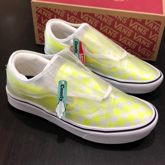 Vans | Shoes | Vans Comfycush Slipskool Checkerboard Neon Yellow | Poshmark